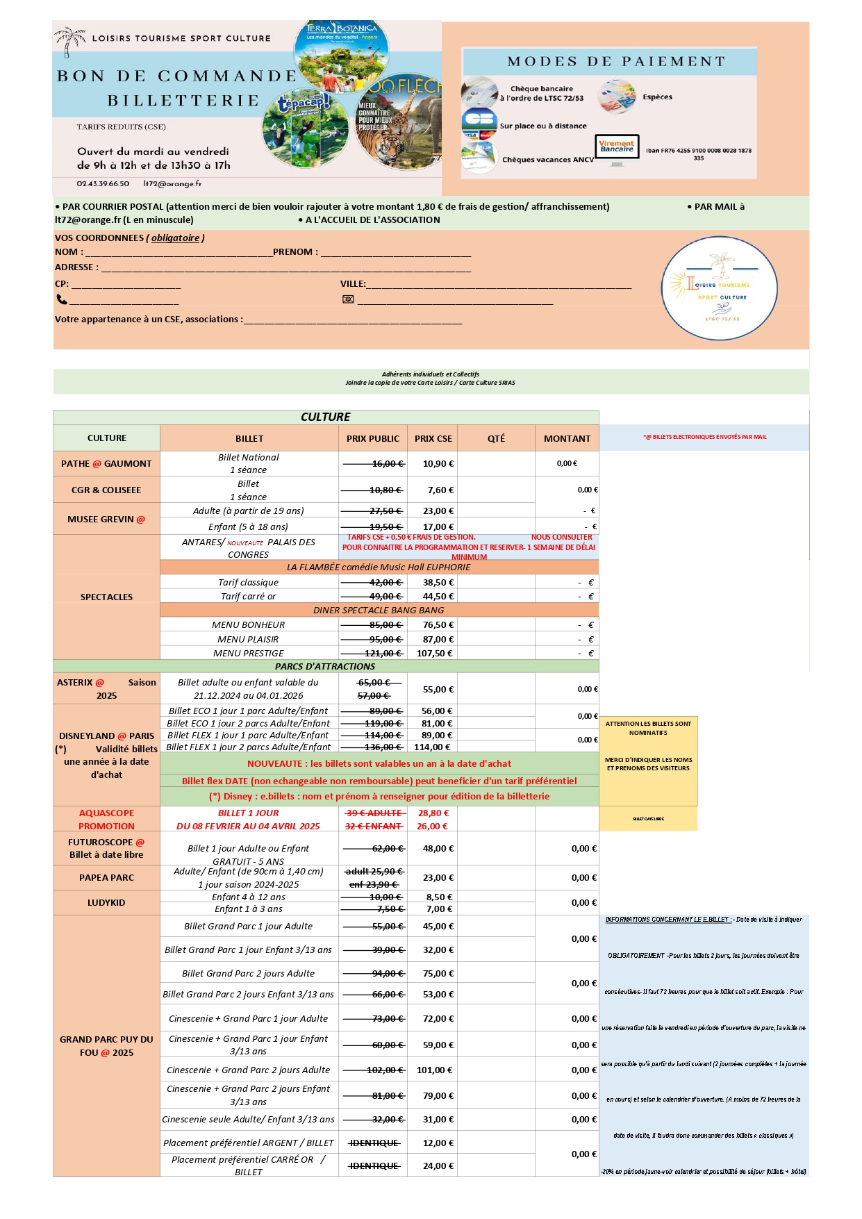 MAJ tarif billetterie - CSE MB Log